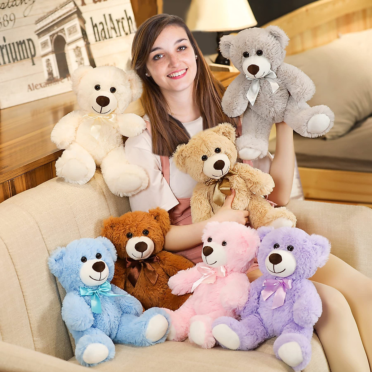 SNOWOLF Teddy Bear Plush Cute Stuffed Animal Toys Pillow Bear Doll Gift for Kids Boys Girls Birthday Christmas Valentine's Day (13.7In/35CM, Pink)