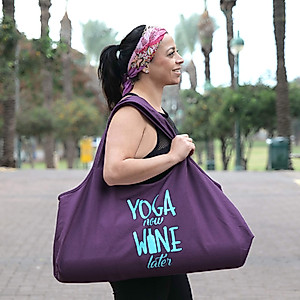 Wild Essentials Yoga Bag Yoga Now Wine Later Exercise tote, large mat carrier with shoulder strap and inside pocket, fits most yoga mats, Rugged 10 ounce, recycled cotton canvas