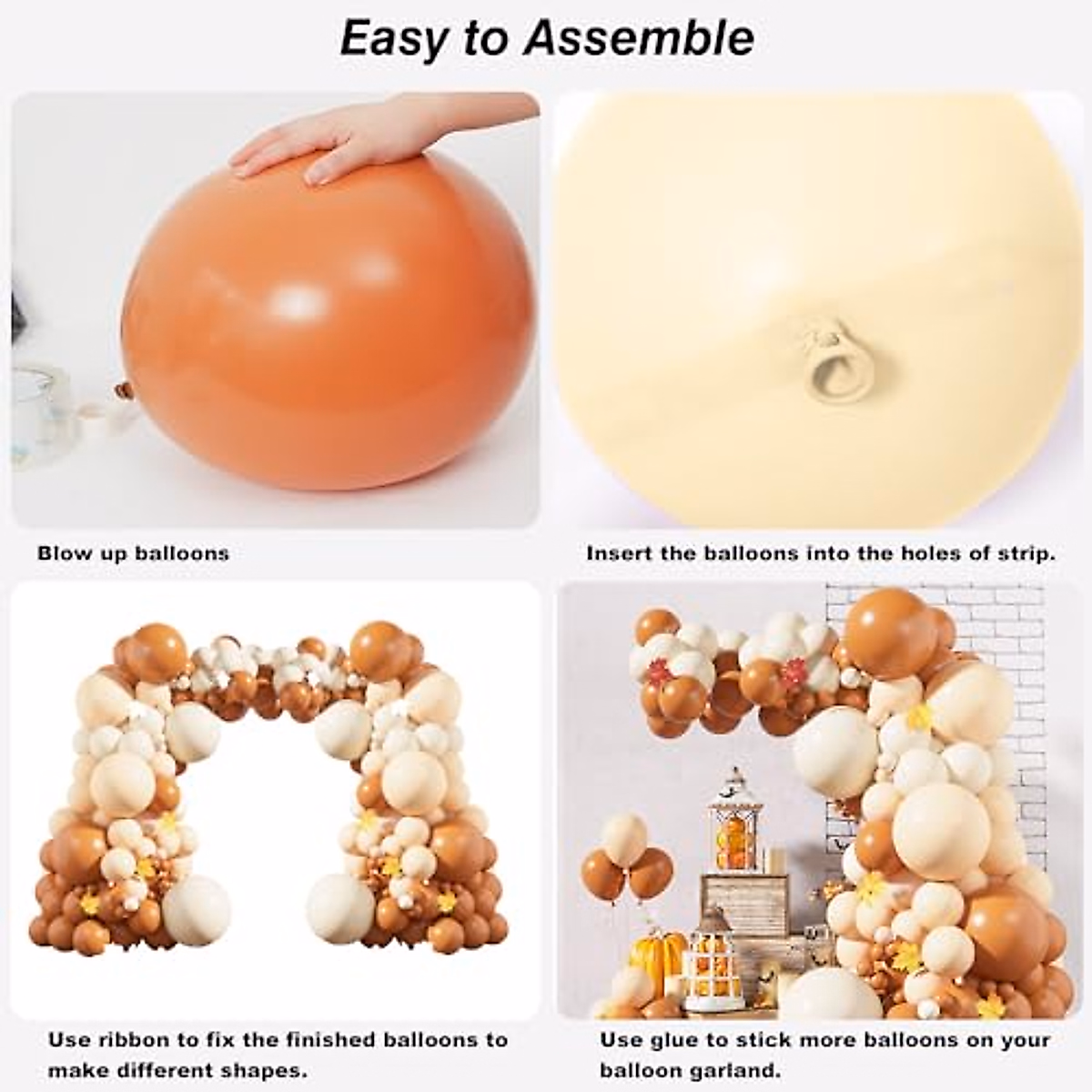 RUBFAC 144pcs Caramel Balloons Arch Garland Kit, 18/12/5 Inch Retro Cocoa Brown Sand White and Nude Latex Balloons for Baby Shower Birthday Wedding Fall Party Decorations