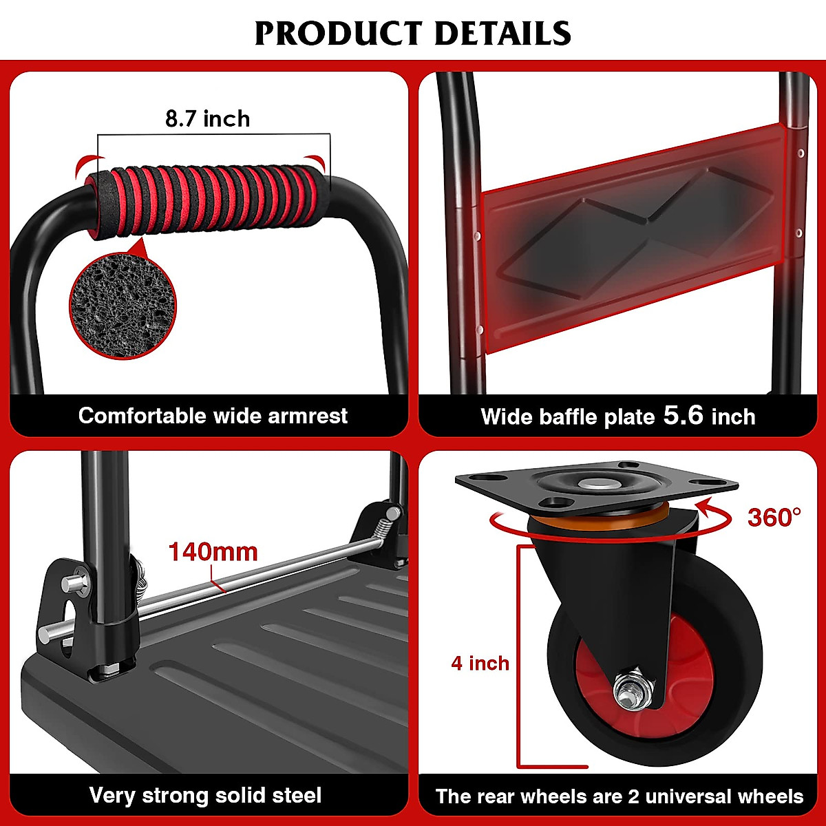 Platform Trucks Push Cart Dolly Heavy Duty with 880 LBS Capacity and Swivel Wheels 29"x19" Flatbed Hand Cart Flat Dolly Cart Easy Moving Storage for Groceries, Office, Garage, Warehouse