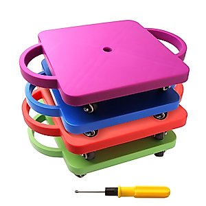 GSE Games & Sports Expert Floor Scooter Board with Handles, Sitting Scooter for Kids Indoor Play Equipment, Fun Scoot Board with Non-Marring Plastic Casters for Children (4 Colors, 4-Pack)