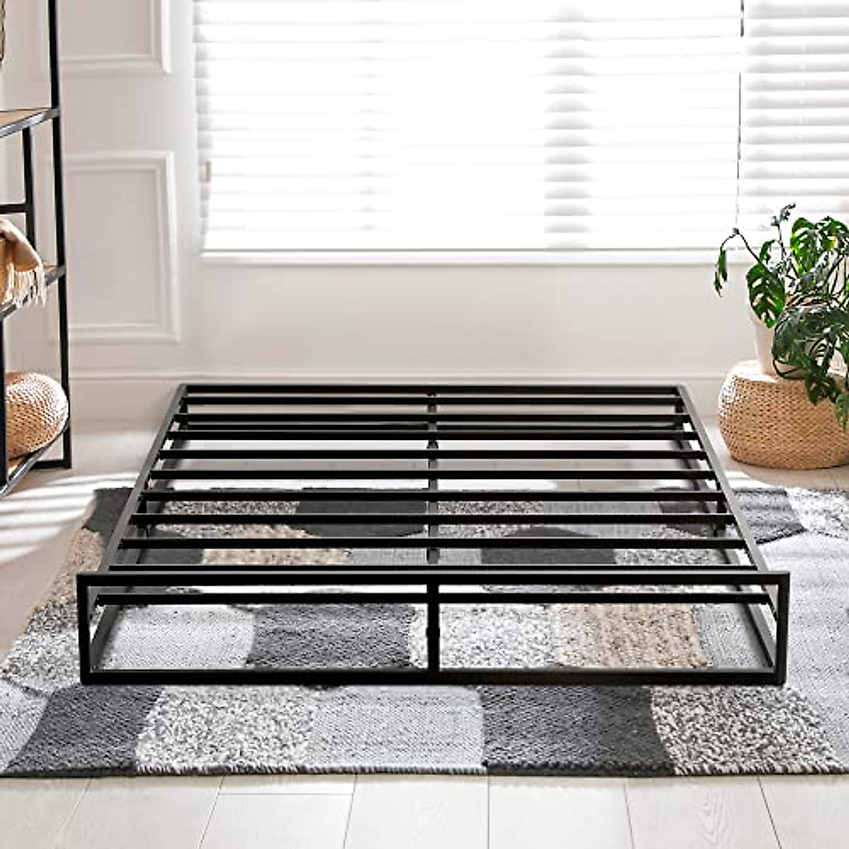 Oleesleep 6 Inch Dura Metal Platform Bed Frame with Footboard, Black