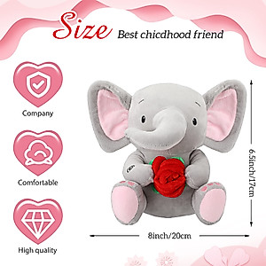 2 Pcs Elephant Stuffed Animal with Rose Soft Plush Elephant Animal Toy for Valentines Day Gifts Women Men Girl Boy Baby Shower Birthday Party Favors, 8 Inches