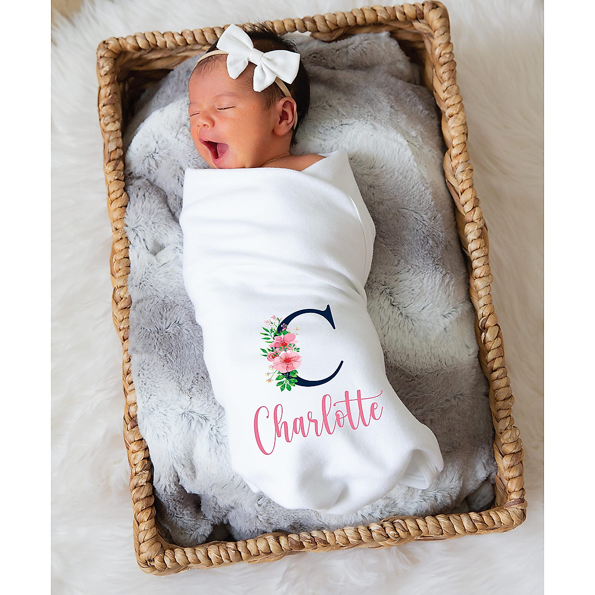 Personalized Pink & Black Floral Initial Sleeper | Any Name or Text | Multiple Preemie - 6-12 Months | Baby Shower | Pink | Baby Girl Outfit | Personalized Romper