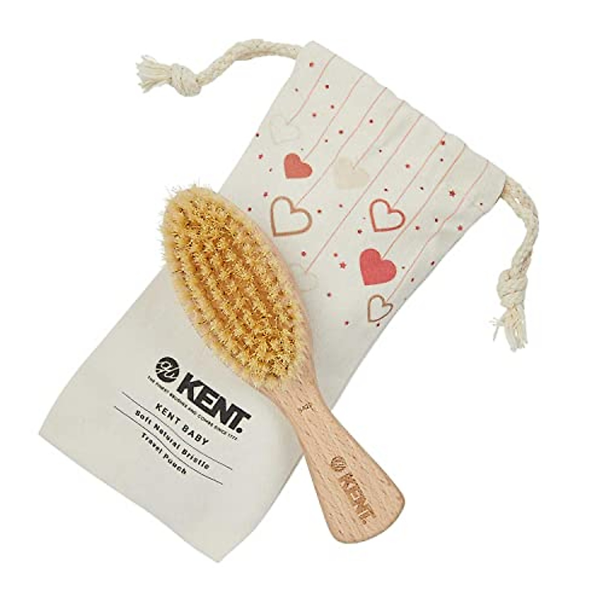 Kent Baby Soft Bristle Beechwood Brush with Canvas Travel Pouch - BA29