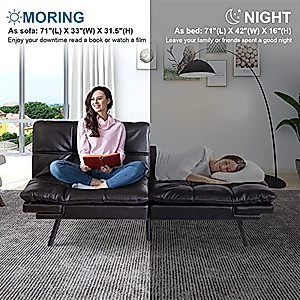 Maxspeed Sofa Bed, Modern Convertible Futon Sleeper Couch Daybed with Adjustable Armrests for Studio, Apartment,Office,Small Space, Compact Living Room,Black