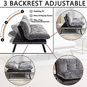72" Sofa Bed Couch,Convertible Futon Sofa Bed,Modern Sleeper Sofa Couch with Metal Legs,Folding Loveseat Sofa with Adjustable Backrest for Living Room,Bedroom,Office,Small Space (Grey)