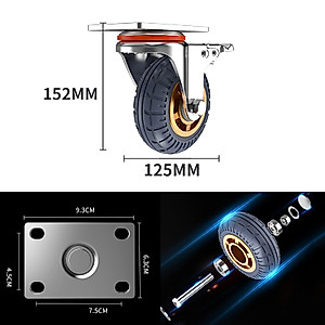 Rubber Industrial Castors, Swivel Rubber Casters with Brake, Rubber Swivel Caster Wheel, Castor Wheels Heavy Duty Swivel Trolley Furniture Caster with Brakes, 4 Pieces 75MM Castor Wheel (Size : 125mm