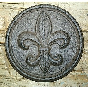 Cast Iron Fleur DE LIS Plaque Finial Garden Sign Home Wall Decor Rustic Brown