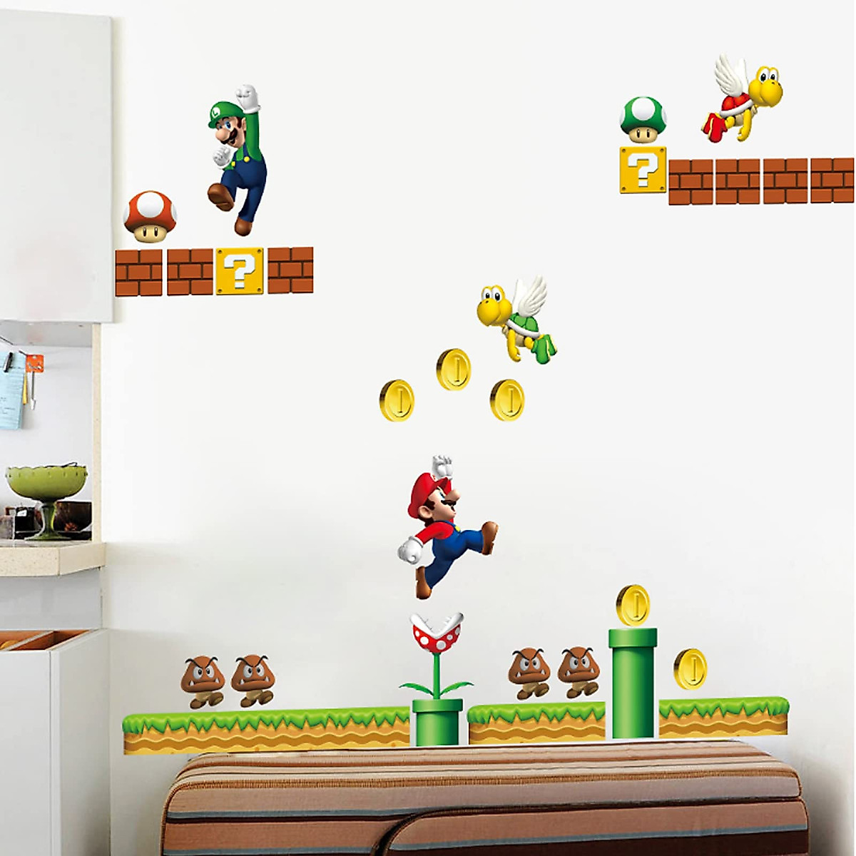 SchwartsCount-Super Mario Brothers Wall Decals - Super Mario Build a Scene Vinyl Wall Stickers - Mural Wall Decor Kids Room -Removable Peel and Stick