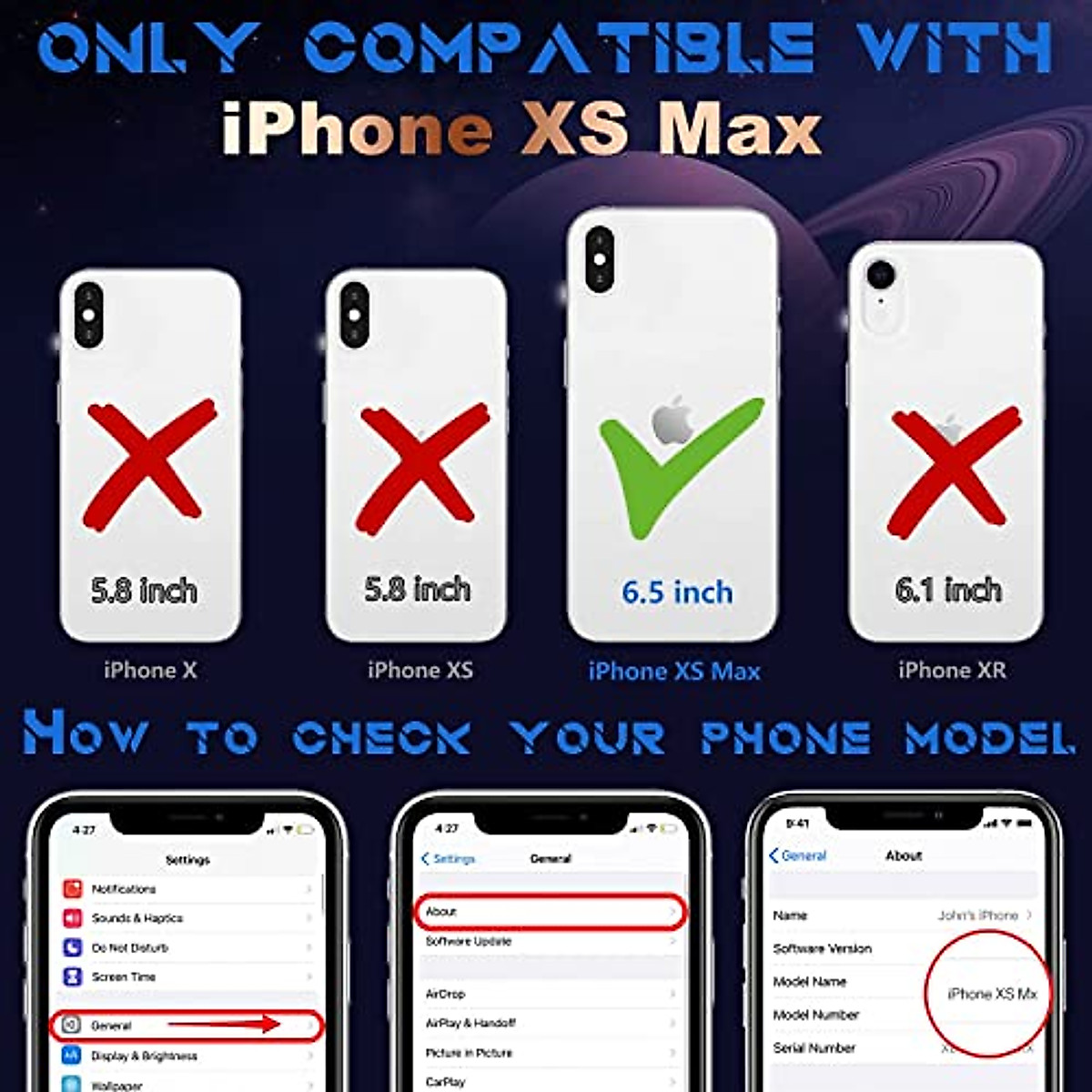 Coralogo for iPhone Xs Max Case Astronaut Cute for Women Girls Girly Unique Black Phone Cases with Astronaut Hidden Stand Kickstand 6D Design Cover for iPhone XsMax 6.5 inch