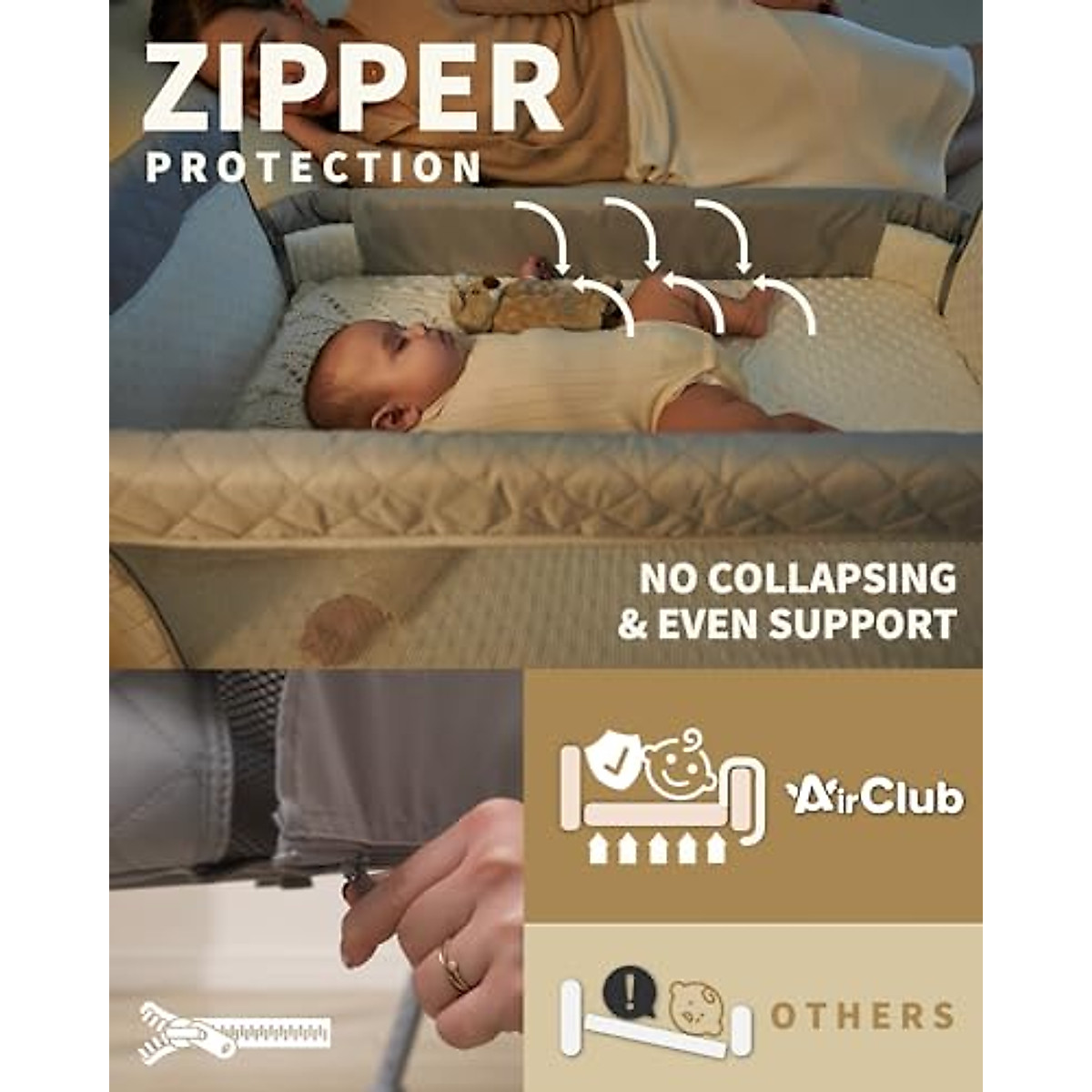 AirClub Bassinet Bedside Sleeper, Baby Bed Crib for Newborn, Bedside Crib Sleeper with 4 Auto-Lock & Adjustable Height, Breathable Mesh&Mattress