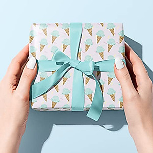 LDGOOAEL Flat Birthday Wrapping Paper Sheets-12 Sheets with 4 Ice Cream Paterns, Gift Wrapping Paper for Birthday, Wedding, Baby Shower Occasions- Pre cut & Folded(19.6" x 27.5“ Per Sheet)…