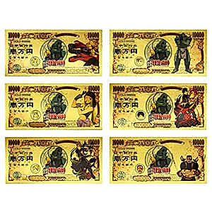 YJacuing Anime Fullmetal Alchemist Gold Coated Banknote, FA Limited Edition Collectible Bill Bookmark (6 PCS)
