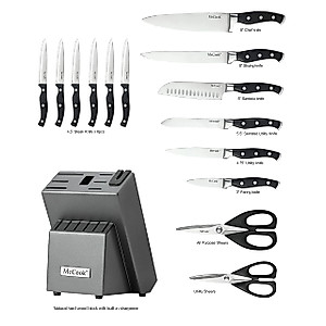McCook MC25A German Stainless Steel Knife Block Sets with Built-in Sharpener + MCW12 Bamboo Cutting Board (Large, 17”x12”x1”)