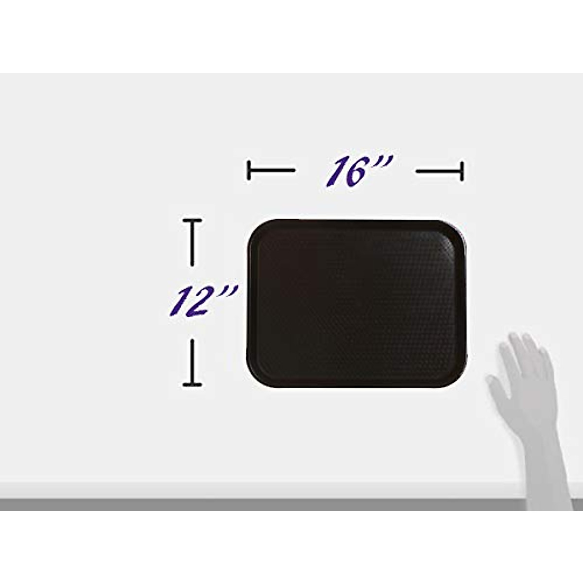 Fast Food Tray 12 x 16 Black Rectangular Polypropylene Serving Tray for Cafeteria, Diner, Restaurant, Food Courts