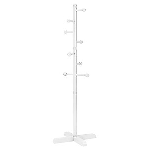 Azaeahom Cross Coat Rack Freestanding Clothing Hanger Home Racks, Wooden Coat Tree Stand with 8 Hooks 2 Adjustable Height, Easy Assembly in Entryway, Room for Hat, Umbrella etc (White)