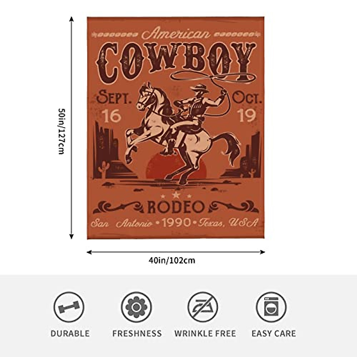 Kamoxi Western Cowboys Blanket Retro Rodeo Cowboy Sitting on A Horse Throw Blankets for Men Boys Soft Red Fluffy Flannel Bed Sofa Chair Couch Decor Fleece Blankets Fall Plush Fuzzy Bedding 50"x40"