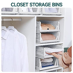 Runskkert 4 Pack Stackable Storage Bins, Plastic Storage Drawers for Clothes, Stackable Storage Drawers Closet Shelf Organizer, Closet Organizers and Storage (White, 4L)