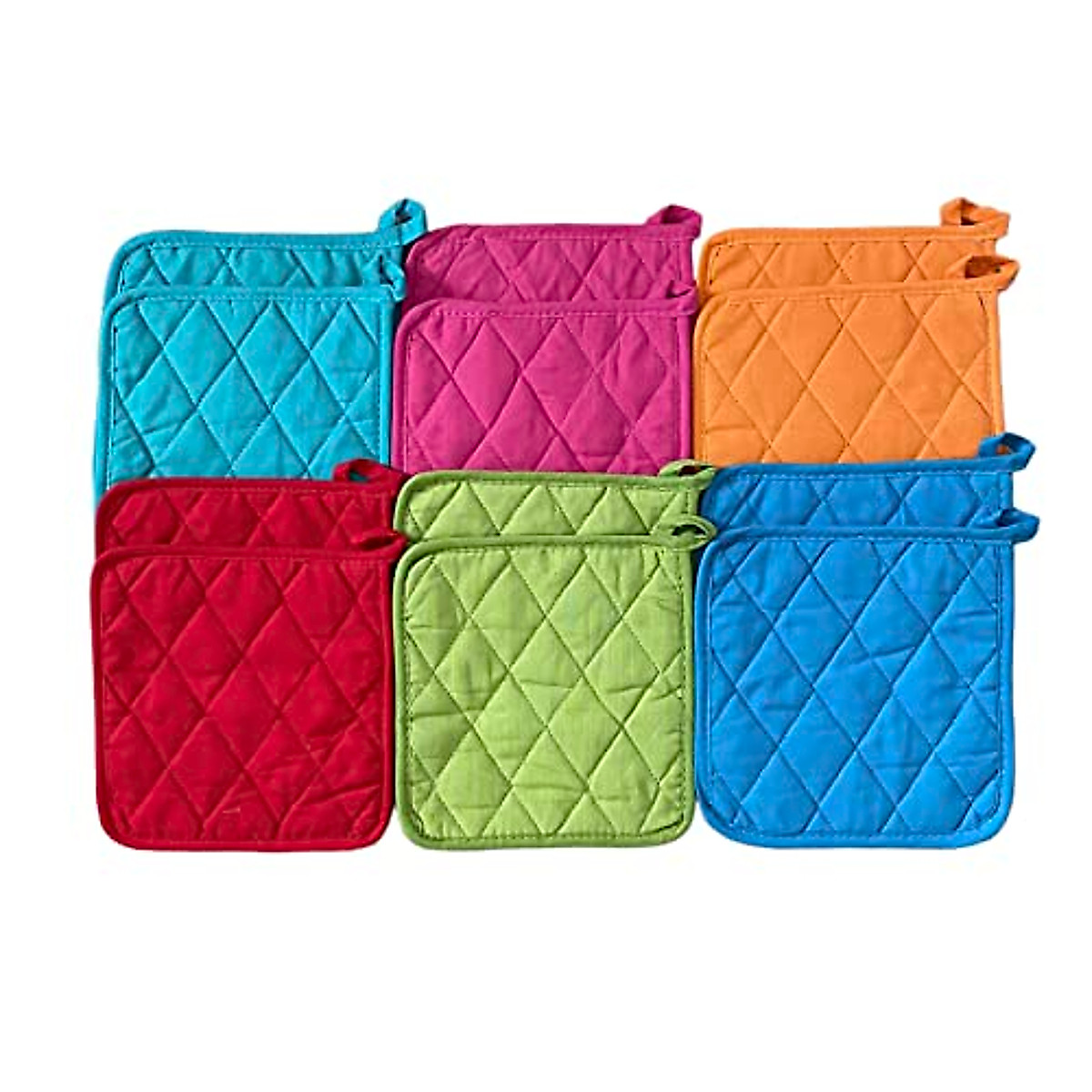 Classic Home 12 Pack (Dozen) Pot Holders, Cotton, Heat Resistant, Kitchen Essential, Potholder Set, Trivet for Cooking and Baking with Hanging Loops