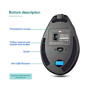 TRELC Ergonomic Mouse, 2.4G Wireless Vertical Optical Mouse with Adjustable Sensitivity (1000/1600/2400 DPI), 6 Buttons for PC, Desktop, Laptop, Notebook (Black)