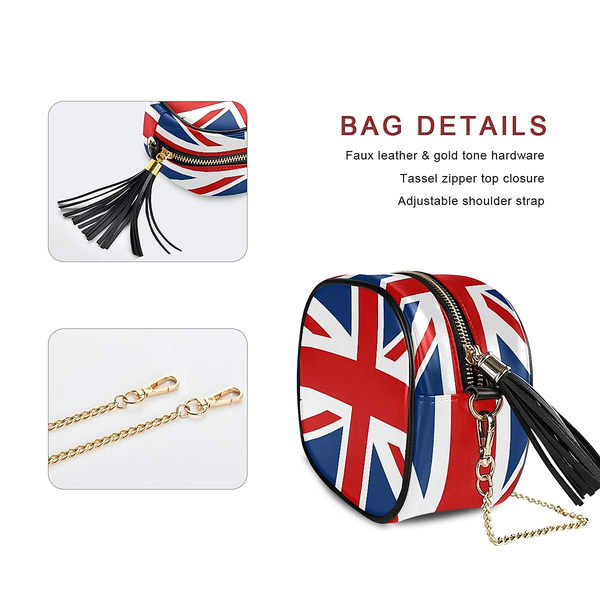 ALAZA PU Leather Small Crossbody Bag Purse Wallet UK British Flag Cell Phone Bags with Adjustable Chain Strap & Multi Pocket