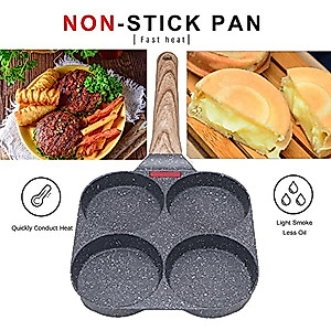 Bobikuke Egg Frying Pan, Fried Egg Pan Nonstick 4 Cups Pancake Pan Aluminium Alloy Cooker for Breakfast, Egg Pan Suitable for Gas Stove & Induction Cooker,100% Free of PFOS (Black)