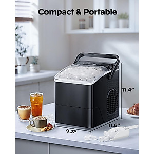 HOMEZAY Ice Maker Countertop, 9 Cubes Ready in 6 Mins, 26 lbs per Day, Ice Machine with 2 Ice Sizes and Self-Cleaning, Portable Ice Maker with Handle for Home, Kitchen, Camping, RV, Office, Black
