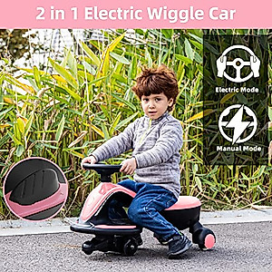 XJD Electric Wiggle Car Ride On Toy, 2 in 1 Wiggle Car Rechargeable Battery with Anti-Rollover Colorful Light-Emitting Wheel for Toddler Ride On Toys 3 Years and Up (Pink)