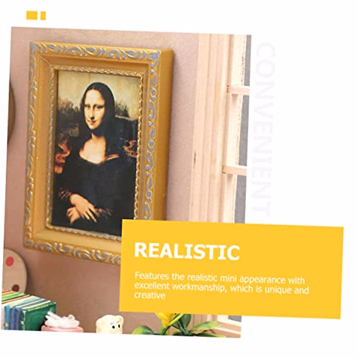 Toyvian Dollhouse Accessories Mini Photo Frame Toy Miniature Scene Furniture Miniatures Oil Painting Tiny Oil Painting Craft Simulated Mona Lisa Painting Exquisite Oil Painting Doll House