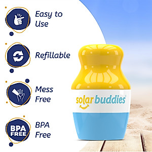 Solar Buddies Sunscreen Applicator - Blue Pack of 3 - BPA-Free Refillable Roll on Sponge Sunscreen, Suncream & Lotion Applicator For Kids, Adults & Families - Holds 3.4fl oz, Perfect Size for Travel