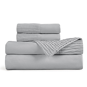 Bedsure King Size Sheets Set - 4 Pieces Soft King Sheets - Breathable & Cooling - Hotel Luxury - Easy Care Polyester Microfiber Bedding for Women, Men, Grey