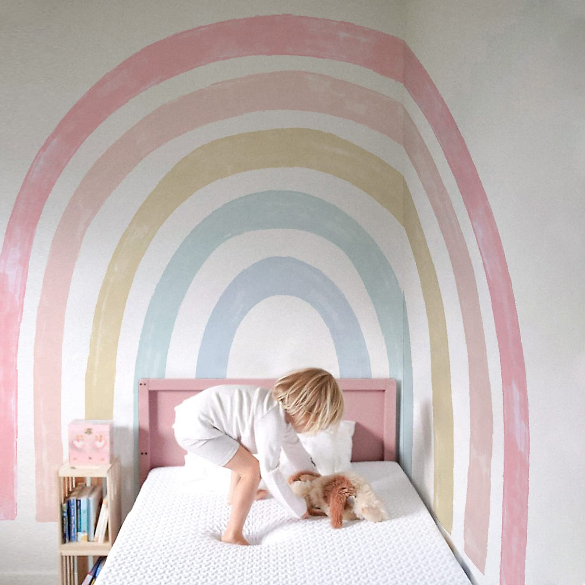 Colorful Rainbow Wall Sticker Stickers,for Baby Kids Girls Bedroom Wall Art,Peel and Stick Large Fabric Watercolor Rainbow Wall Mural Stickers,Rainbow Wall Sticker Decals for Living Room,94.49"x82.68"