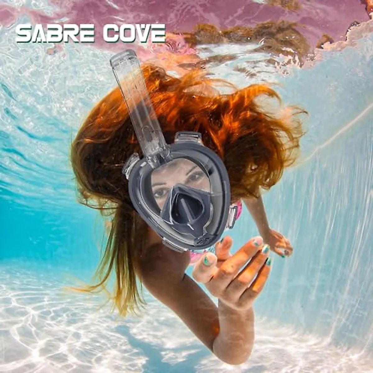 SABRE COVE Full Face Snorkel Mask Adults with Ear Pressure Equalizer, Fully Enclosed CO2 Outflow, Silicone Bonding Anti-Leak&Fog,Buckle Folding for Portability-S/M NavyBlue