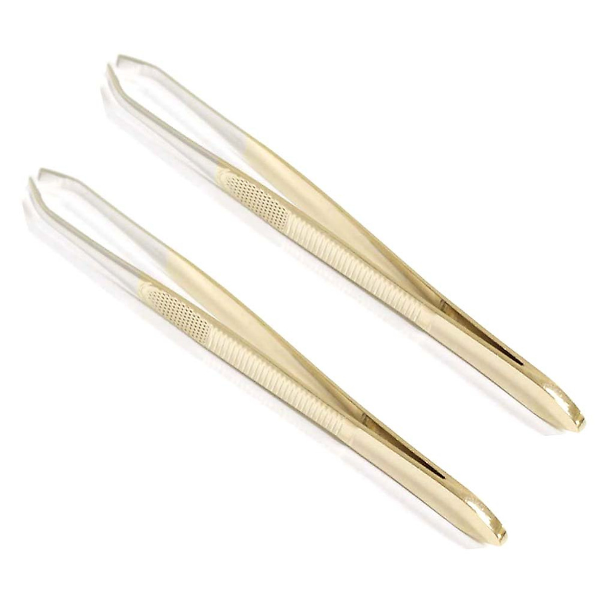 JEWEL TOOL 3" Gold Straight Edge Tweezers (Pack of 2) | Great for Eyebrows and Cosmetics | Textured Handles for Slip-Resistant Grip | Beautiful and Functional