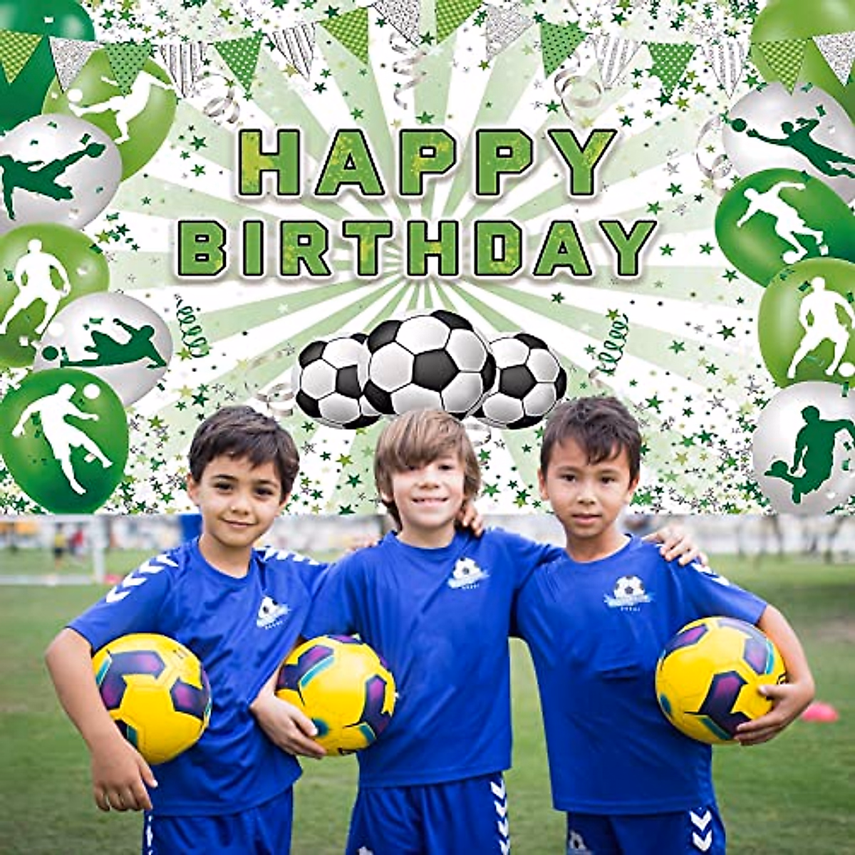 Soccer Themed Birthday Party Decoration Soccer Happy Birthday Backdrop Photo Background Banner Poster for Soccer Party Decorations Party Supplies 70.8 x 47.2 Inch