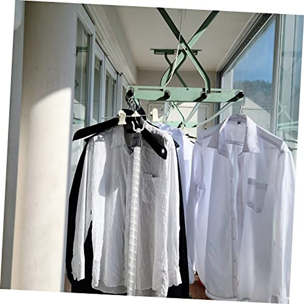 CAXUSD Clothes Pole Adjustable Curtain Rods Outdoor Clothesline Heavy Duty Tension Rod Home Clothesline Rod Hanger Reach Pole Curtain Pull Alloy Silver Simple Pole for Clothes Light Shot