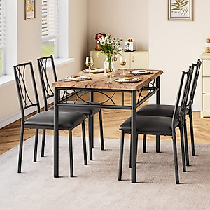 CABIHOME Dining Table Set, 5 Piece Dining Table Set for 4, Rectangle Kitchen Table Set with 4 Upholstered Chairs, Dining Table Set for Small Space, Apartment, Retro Brown