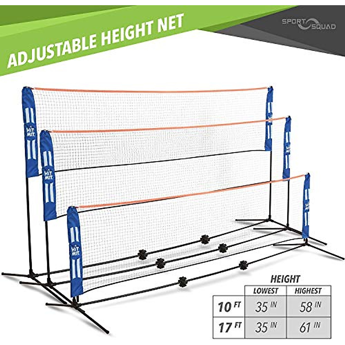 JOOLA HIT MIT Adjustable Height Portable Badminton Net Set - Competition Multi Sport Indoor or Outdoor Net for Playing Pickleball, Kids Volleyball, Soccer Tennis, Lawn Tennis - Easy and Fast Assembly