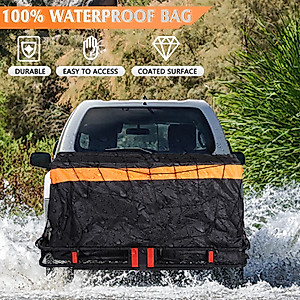 HUUHRIN 60"x21"x6" Cargo Hitch Carrier - 550lbs Capacity Trailer Hitch Cargo Carrier with Waterproof Bag Cover, Net and 2 Reinforced Straps - Folding Car Cargo Carrier Hitch Mount(Black)