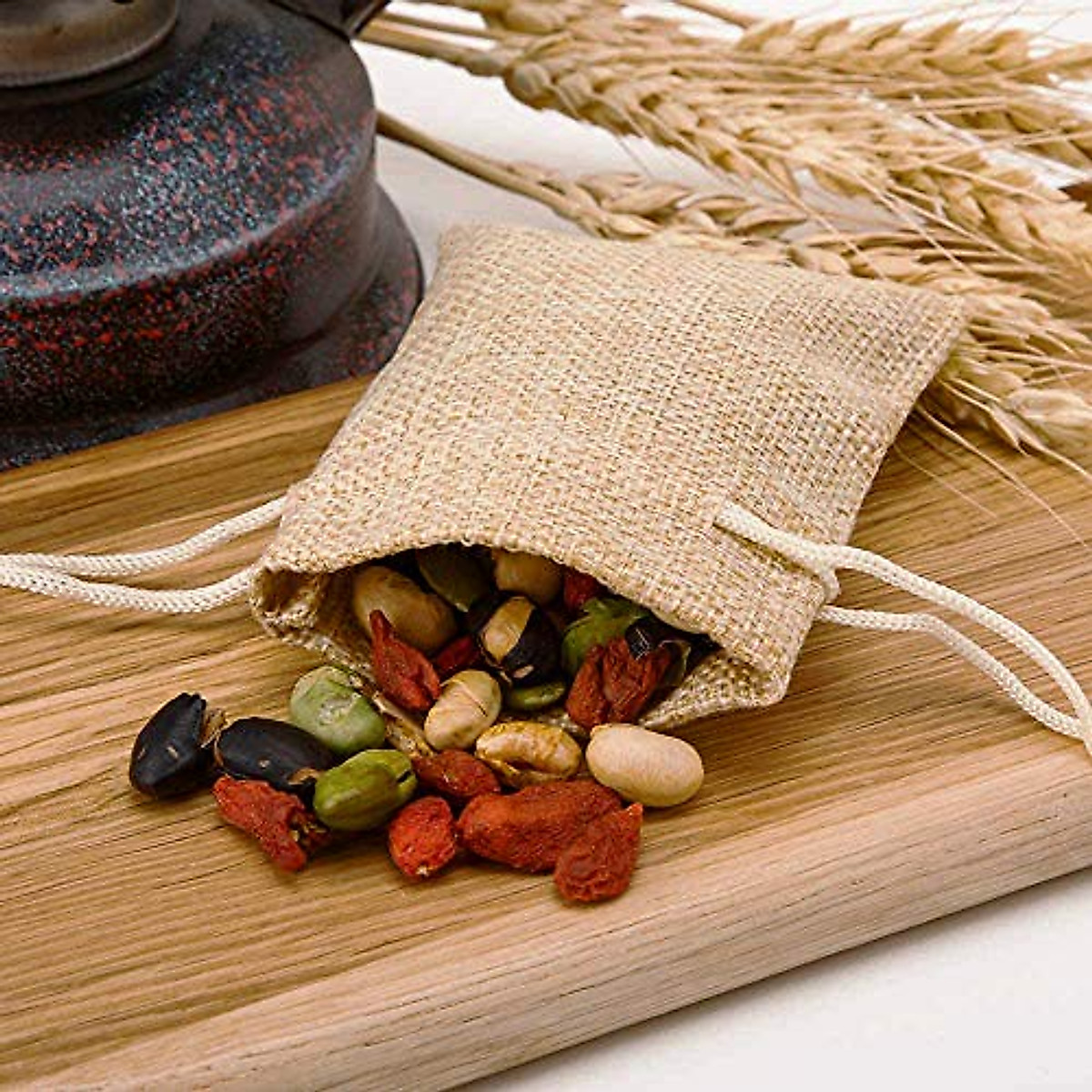 Hapdoo Lot of 100 Burlap Bags with Drawstring Gift Bags Jewelry Pouches Sacks for Wedding Party and DIY Craft, 5 x 3.5 Inches