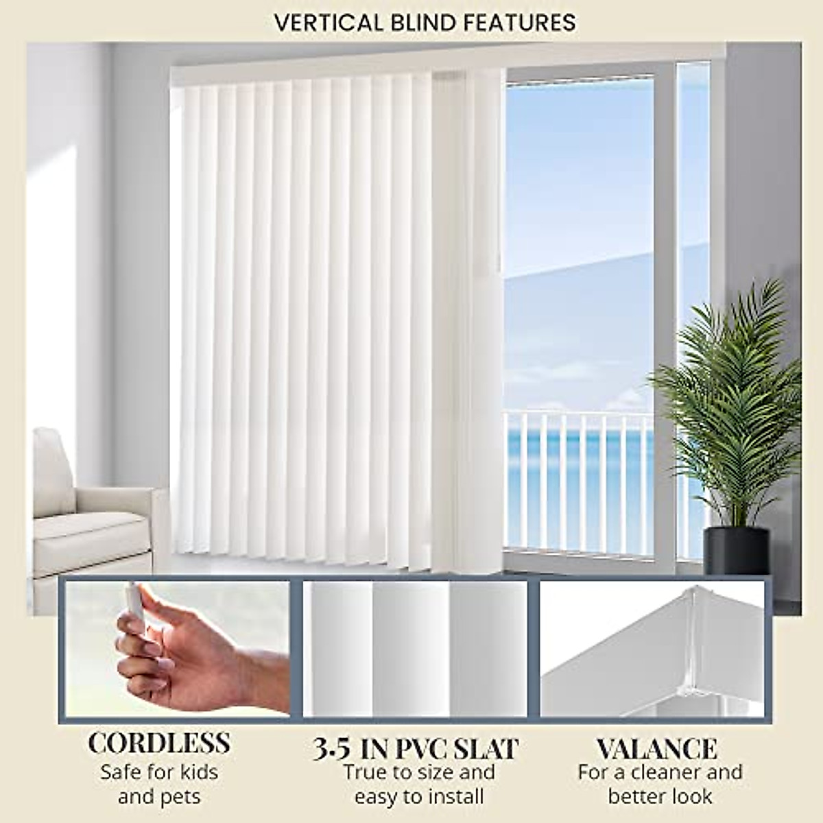 CHICOLOGY Vertical Blinds , Door Blinds & Shades , Blackout Window Shade , Vertical Blinds for Doors , Sliding Blinds Oxford White (Vinyl) 78"W X 84"H