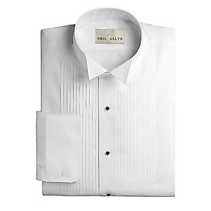 Men's Tuxedo Shirt Poly/Cotton Wing Collar 1/4 Inch Pleat - S-5 (14-14.5" Neck - 34/35" Sleeve Length) White