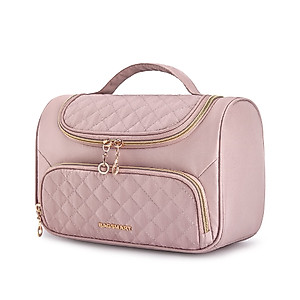 BAGSMART Travel Makeup Bag, Cosmetic Bag Make Up Organizer Case,Large Top Flap Wide Open Pouch for Women Purse for Toiletries Accessories Brushes(Pink)