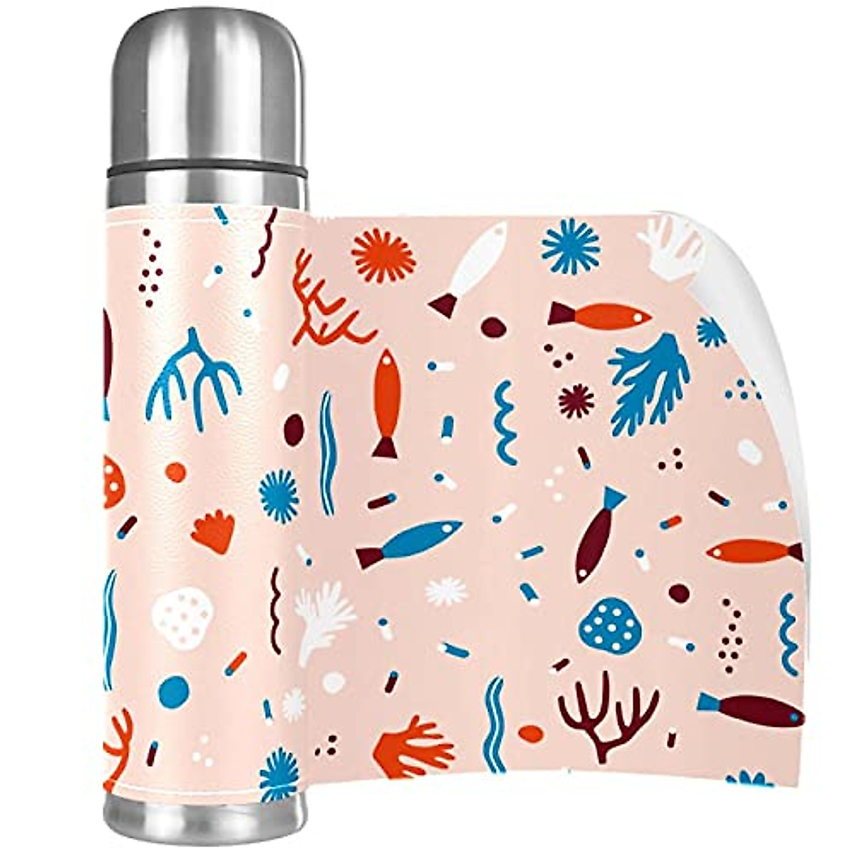 Cute Fish Coral Vacuum Insulated Stainless Steel Water Bottle, Double Walled Travel Thermos Coffee Mug 17 OZ for School Office