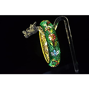 Cloisonne Bracelet for Women Jewelry Transparent Colorful Wide Wrist Atmosphere Bracelet (Green, copper)