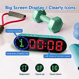 LUCORB Portable Gym Timer for Home Gym, Interval Workout Timer Countdown Stopwatch with Time Progress Bar/Rounds, Easy to Use Fit Boxing Tabata HIIT Emom Fitness