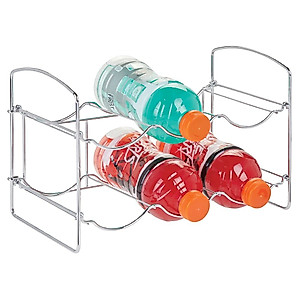 mDesign Metal Free-Standing Water Sports Bottle and Wine Rack Holder Stand for Storage Organizing in Kitchen Cabinet Countertops, Pantry - Collapsible - 2 Tiers, Holds 6 Bottles - Chrome