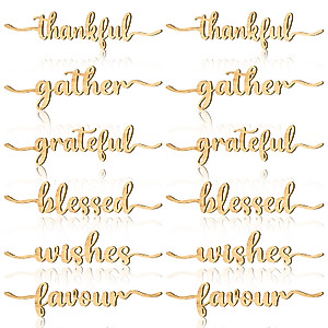 12 Pieces Thanksgiving Wood Word Cutout Thankful Plate Signs Grateful Blessed Gather Sign Thanksgiving Place Sign Thankful Plate Cutout Thanksgiving Sign for Table Home Dinner Party