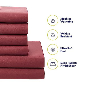 Sweet Home Collection 7 Piece Comforter Set Bag Solid Color All Season Soft Down Alternative Blanket & Luxurious Microfiber Bed Sheets, Burgundy, Queen